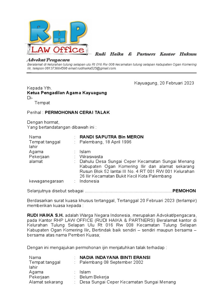 Permohonan Cerai Talak Randi Saputra | PDF