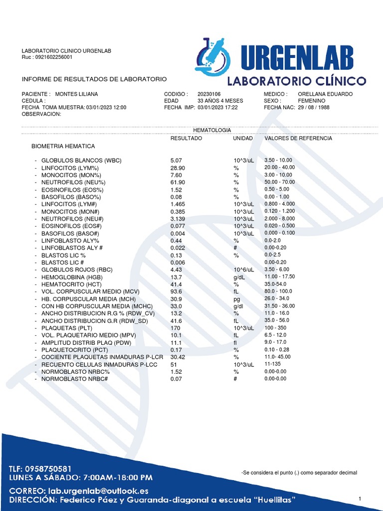 Informe de Resultados de Laboratorio | PDF | Patologia clinica ...