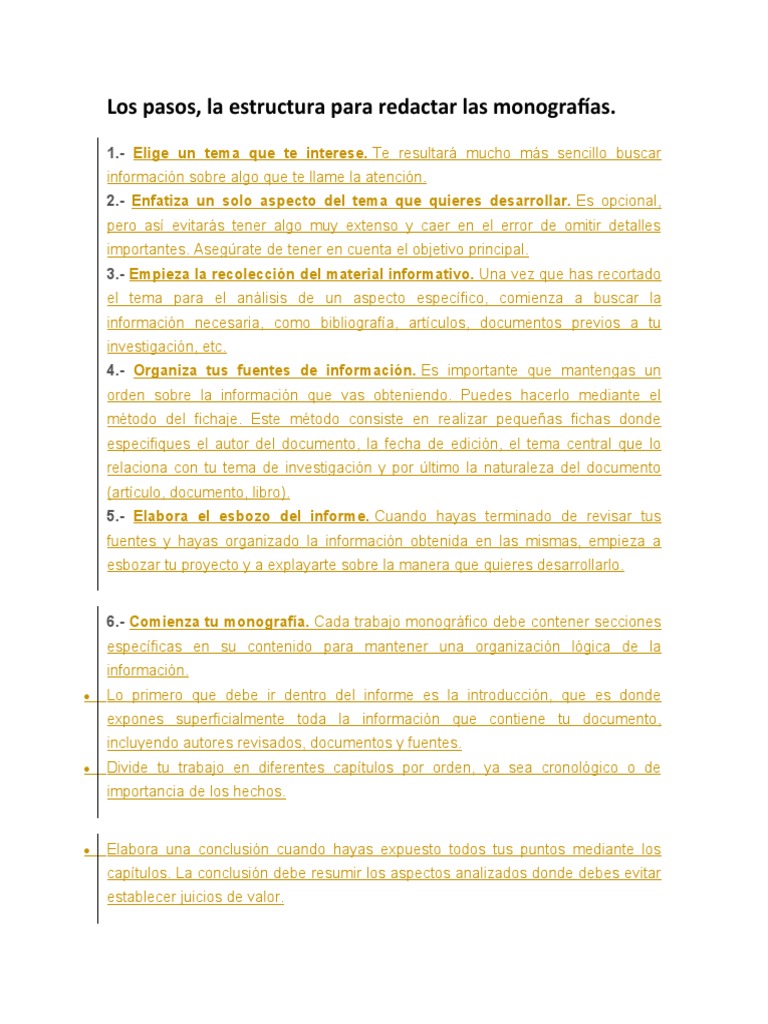 Los Pasos Para Redactar Monografias Pdf Información Teoría