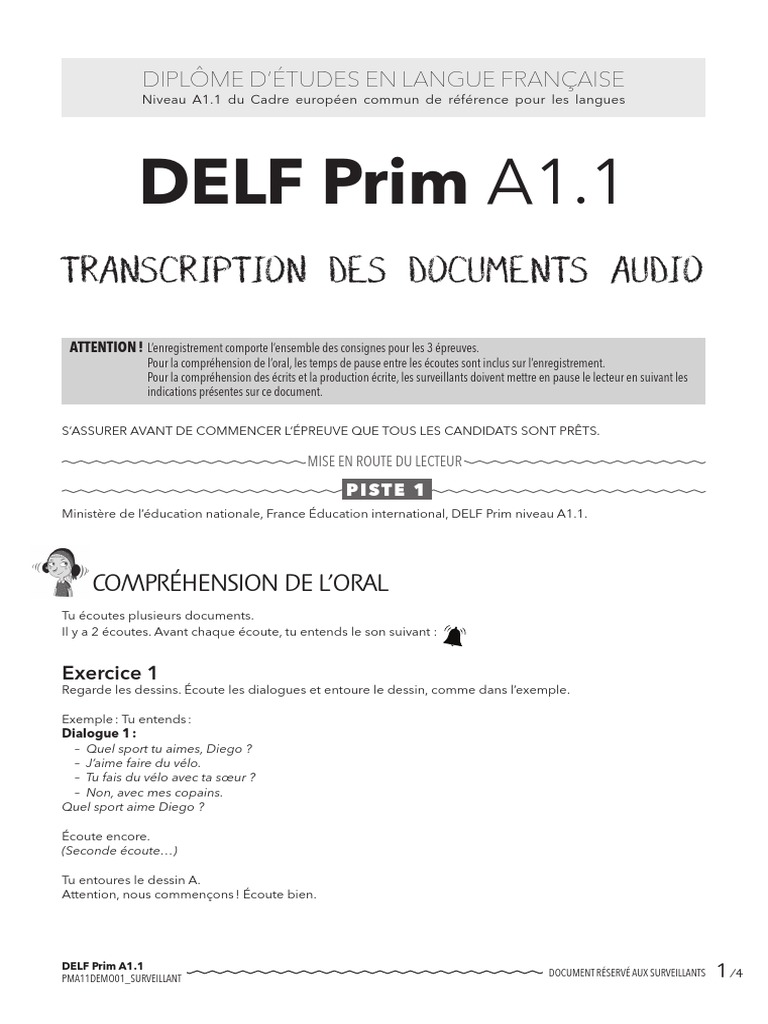 Delf Prim A1 1 Transcription | PDF