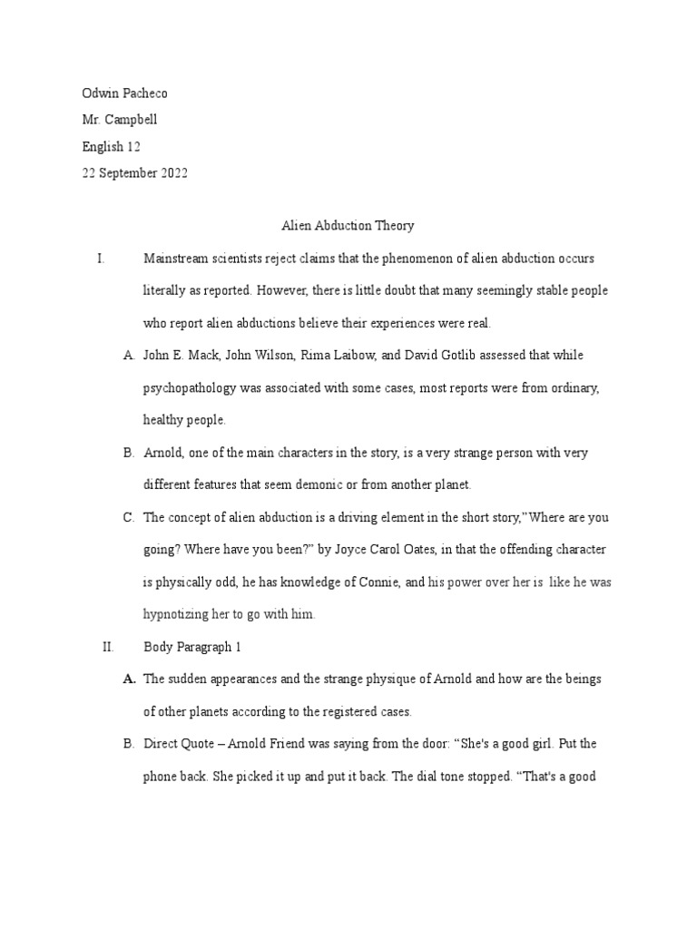 Outline Scaffolded Aliens Abduction PDF | PDF | Alien Abduction | Cognition