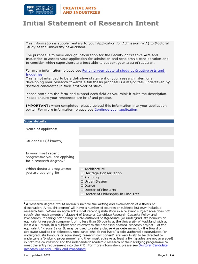 Cai - Statement of Research Intent 2 | PDF | Doctorate | Thesis