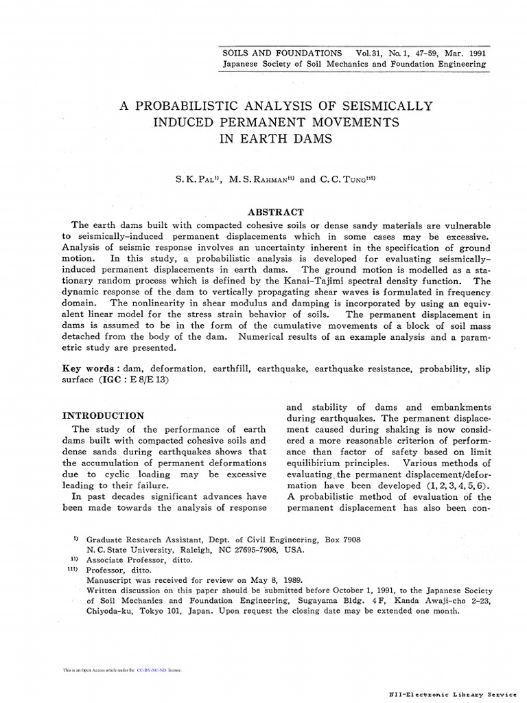 Probabilistic Analysis of Earth Dams | PDF | Spectral Density | Earthquakes
