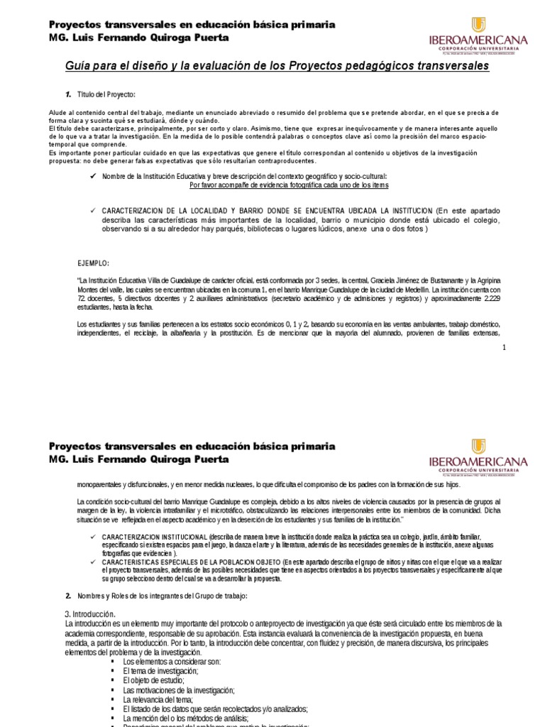 Proyectos Pedagógicos Transversales 2024 | PDF | Conocimiento ...
