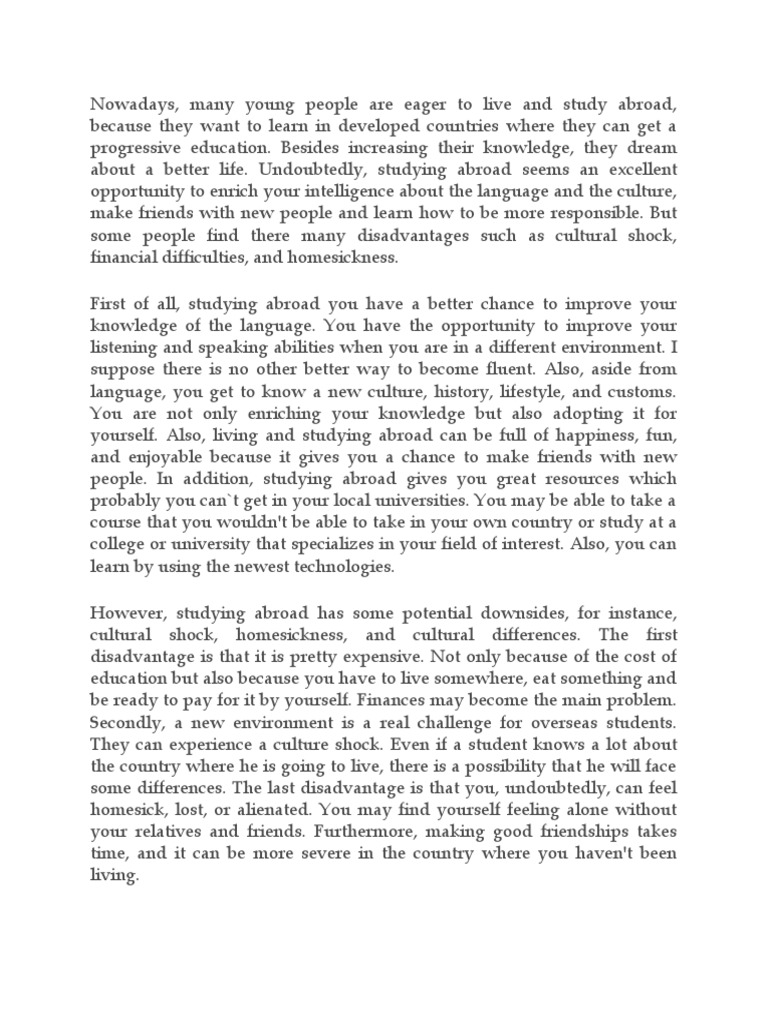 Anglu Rasinys (Advantages and Disadvantages of Studying Abroad) | PDF ...