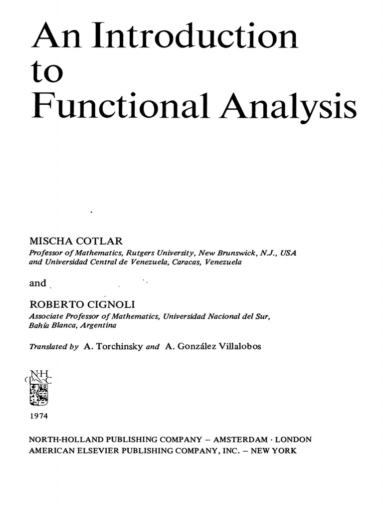 An Introduction To Functional Analysis, Mischa Cotlar, Roberto Cignoli | PDF
