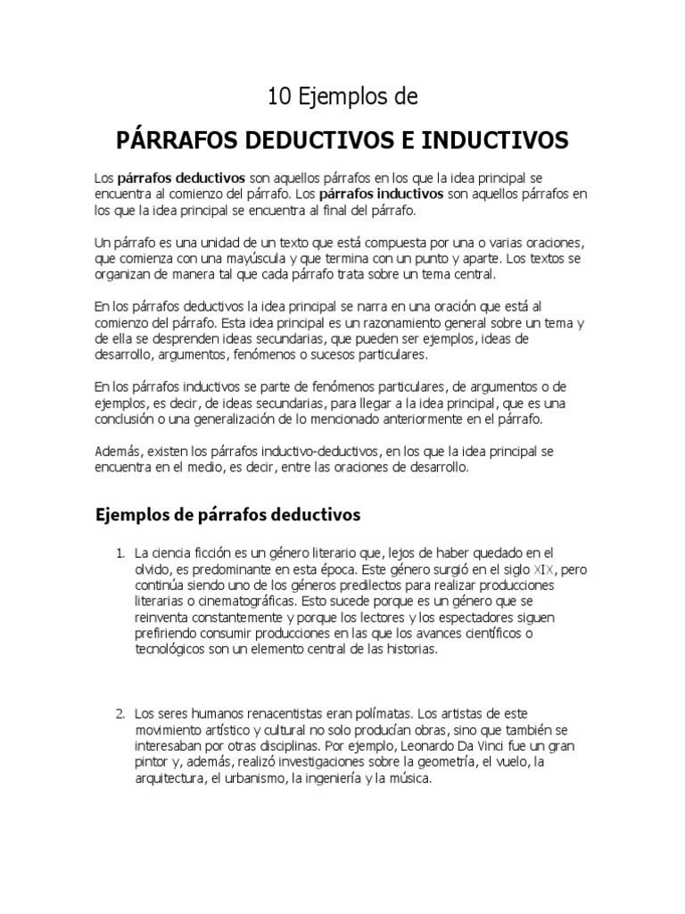 10 Ejemplos de Parrafos Deductivos e Inductivos | PDF | Razonamiento ...