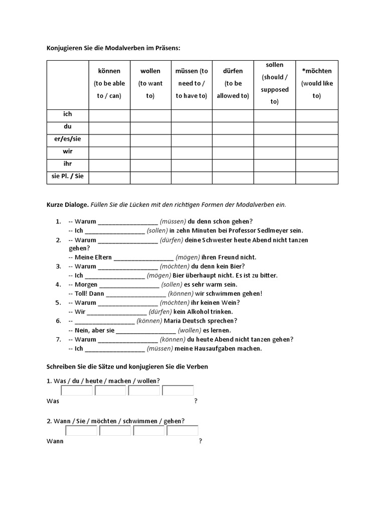 Übungen Zu Den Modalverben | PDF