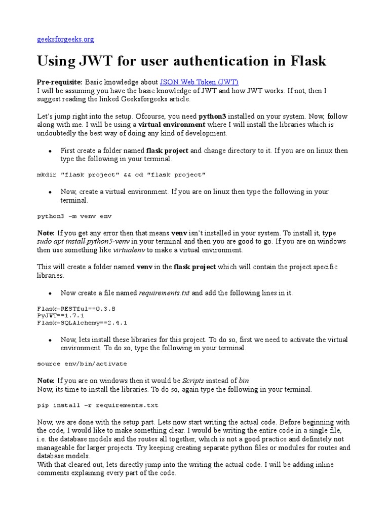 JWT For User Authentication in Flask | PDF | Software | Information Technology