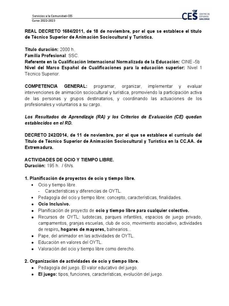Actividades de Ocio y Tiempo Libre | PDF | Evaluación