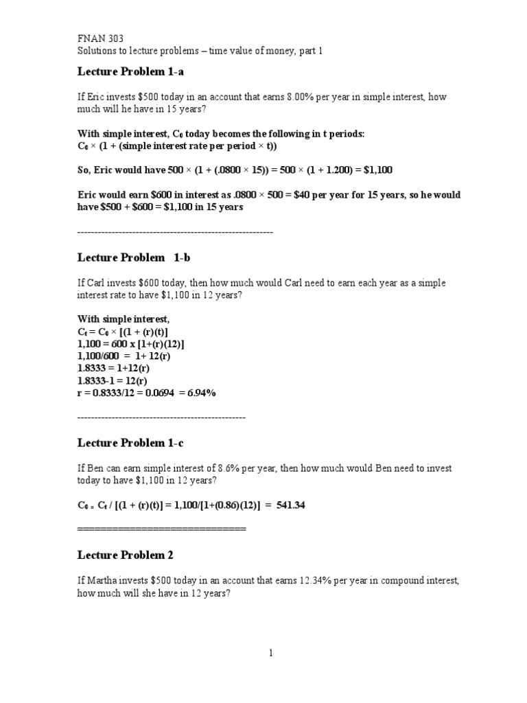 Time Value of Money Part 1 Lecture Problems Solutions | PDF | Present ...
