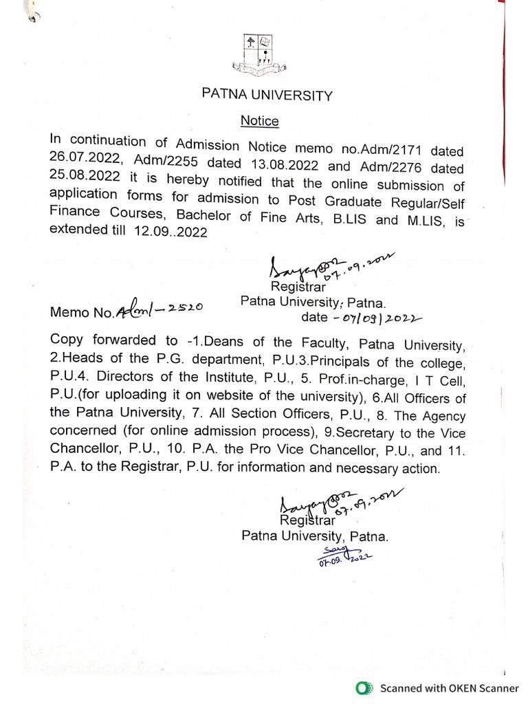 PG - REG & PG - VOC Extension Letter | PDF