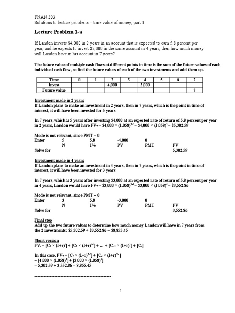 Time Value of Money Part 3 Lecture Problems Solutions | PDF