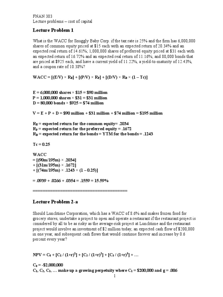 Cost of Capital Lecture Problems Solutions | PDF | Net Present Value | Cost Of Capital
