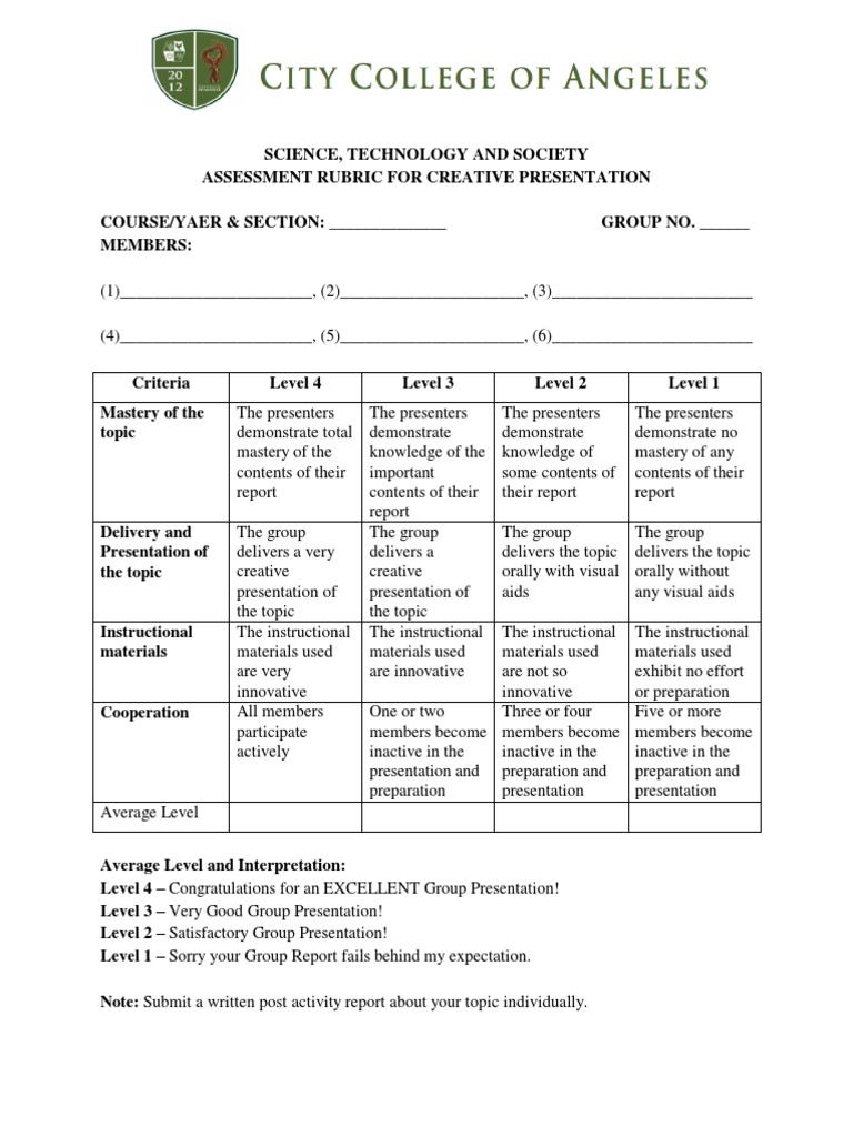 Creative Presentation Assessment Rubric | PDF | Cognition | Learning