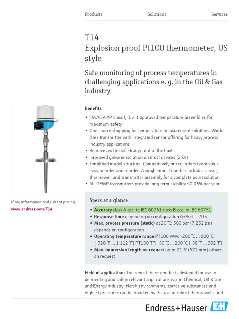 Endress-Hauser RTD-Assembly U S Style T14 EN | PDF | Physical Sciences ...