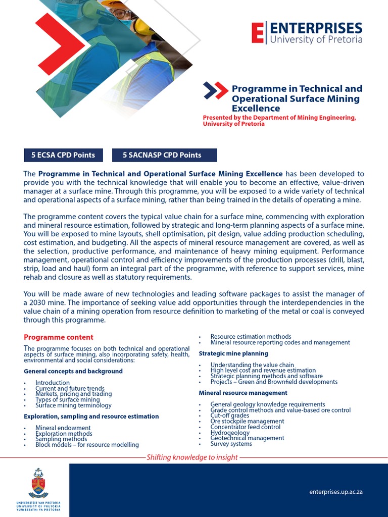 Programme in Technical and Operational Surface Mining Excellence | PDF | Mining | Surface Mining