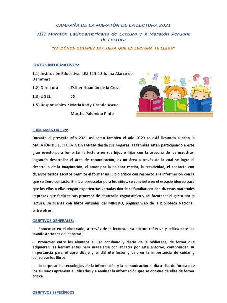 Plan - de La Maraton de La Lectura 2019 | PDF | Educación de la primera ...