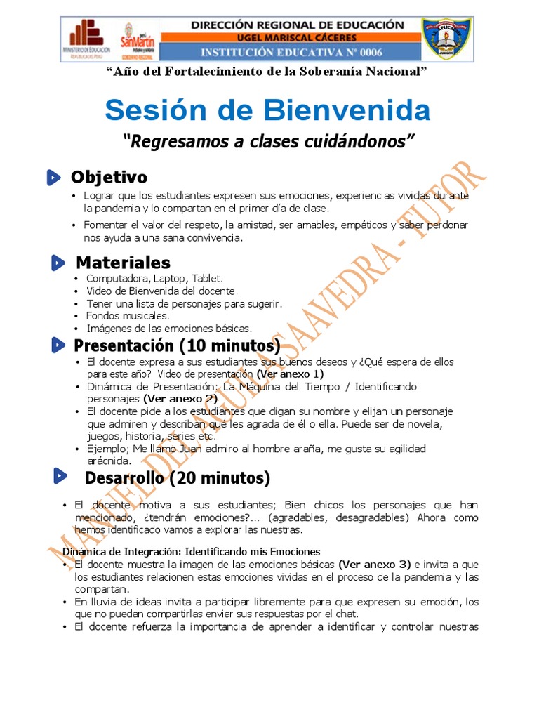 SESIÓN 1 - Bienvenida - Secundaria | PDF | Las emociones