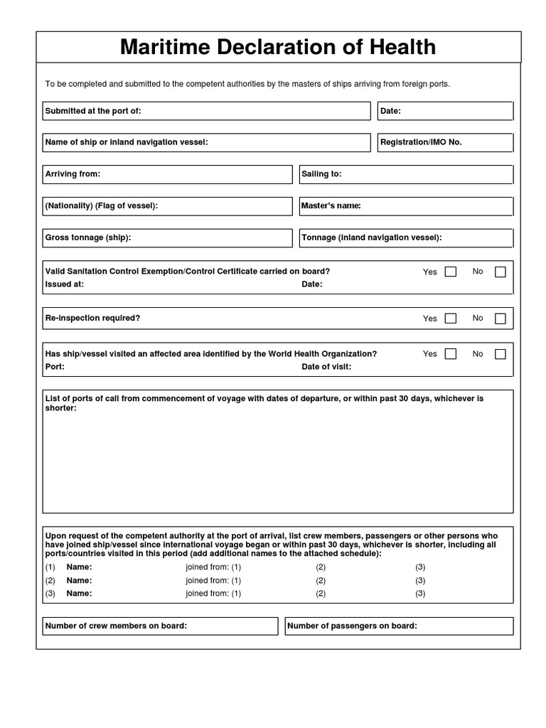 Maritime Health Declaration Form | PDF | Port | Ships