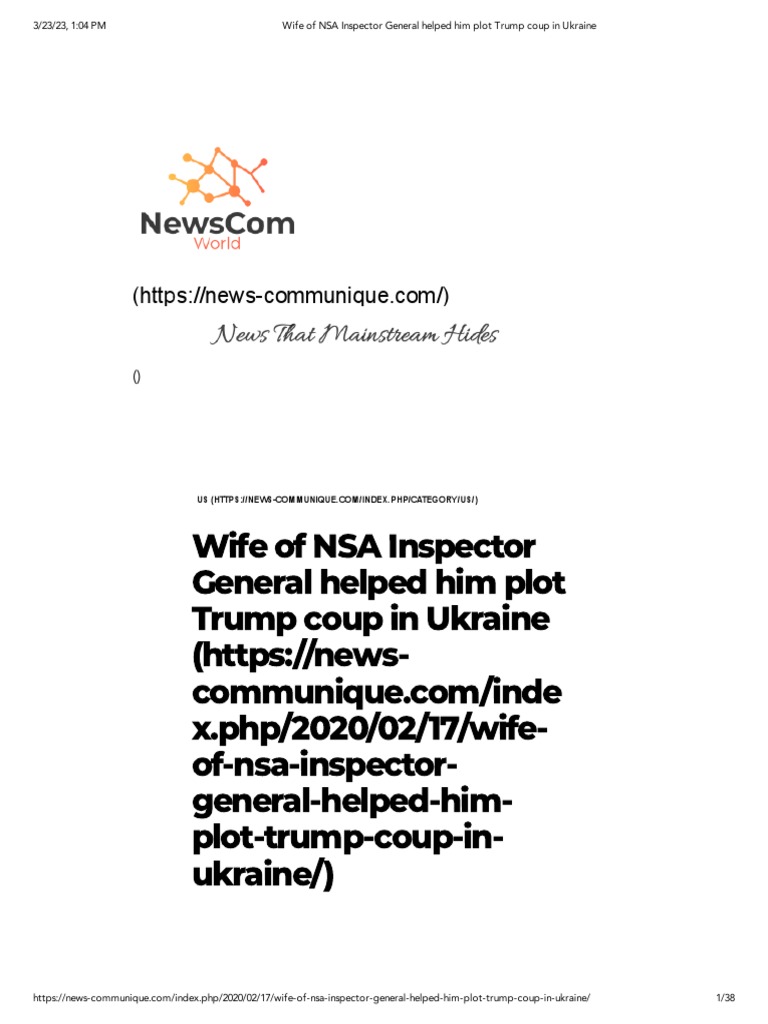 Wife of NSA Inspector General Helped Him Plot Trump Coup in Ukraine | PDF | Pakistan | Federal ...