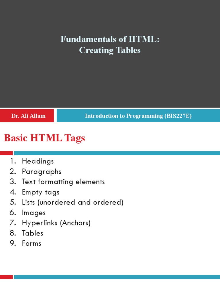 Lesson 2 Html Tables Pdf Html Element Html