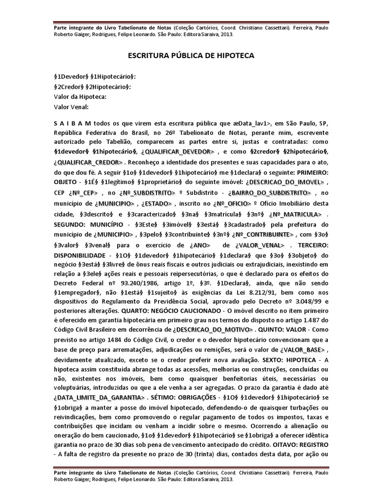 Modelo Escritura de Hipoteca | PDF | Business | Direito Privado