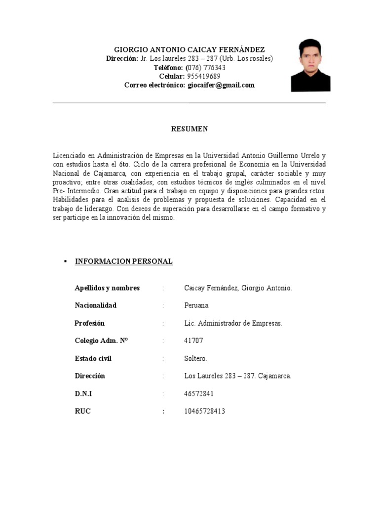 CV Giorgio Caicay Fernandez 2023 Marzo | PDF | Economias | Business