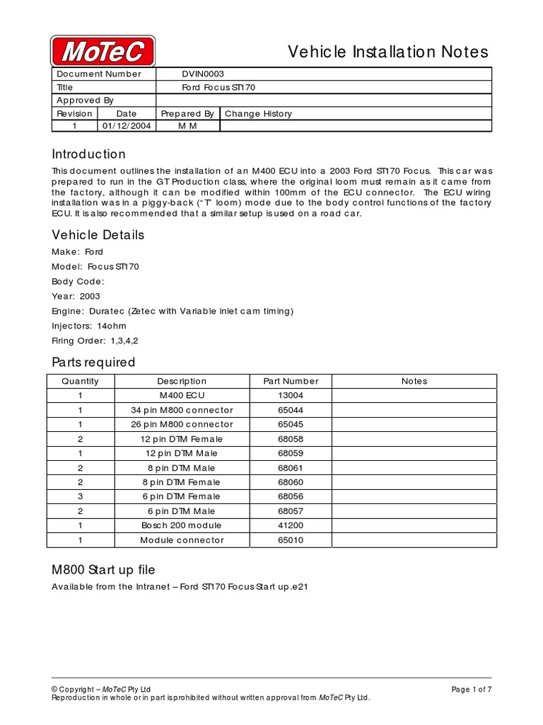 DVIN0003 Ford Focus ST170 | PDF | Ignition System | Manufactured Goods