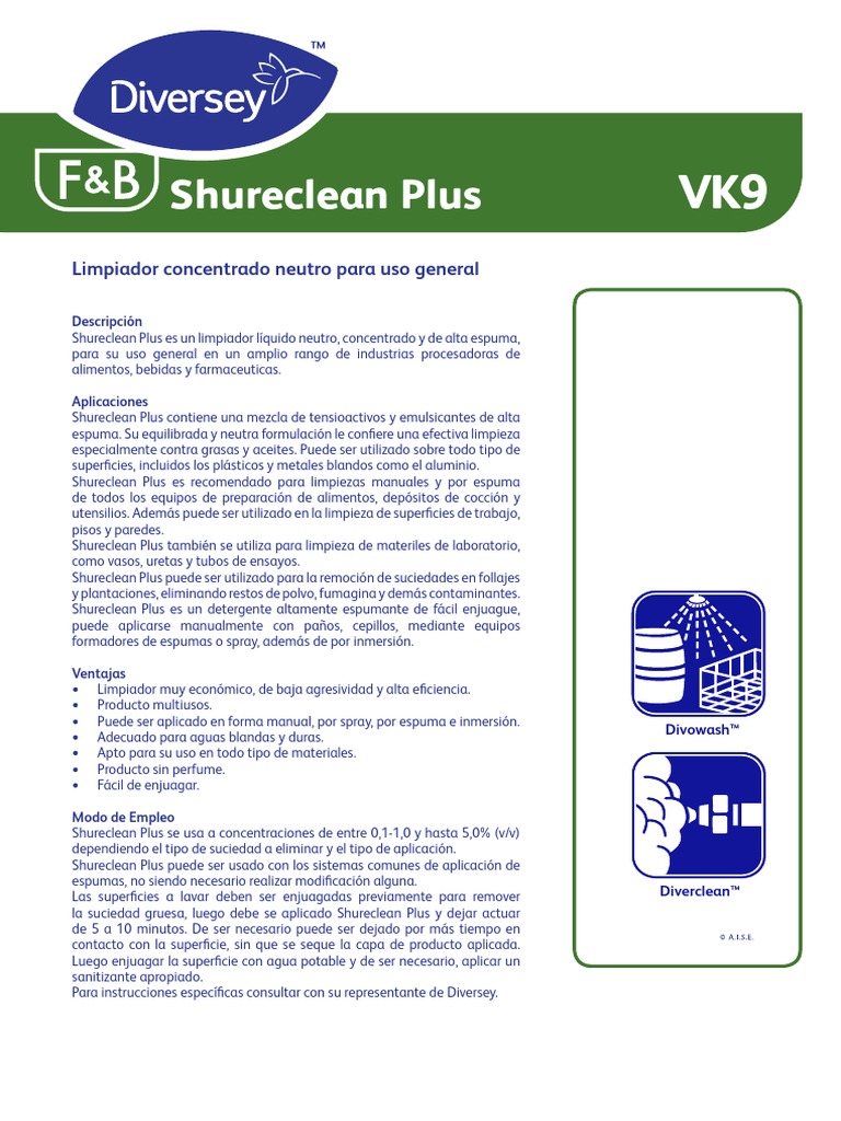 SHURECLEAN PLUS Ficha Tecnica | PDF | Tensioactivo | Química