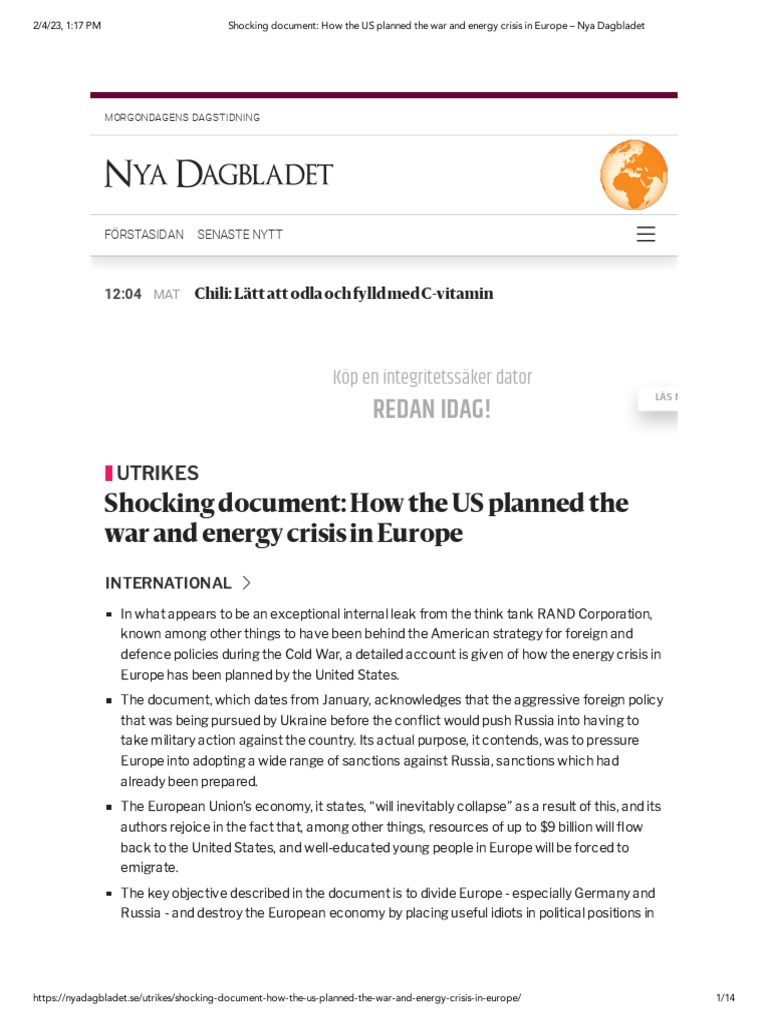 Shocking Document - How The US Planned The War and Energy Crisis in ...