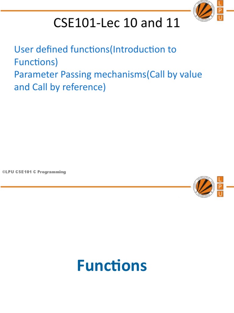Lecture 10 User Defined Functions Pdf Parameter Computer Programming Computer Program 