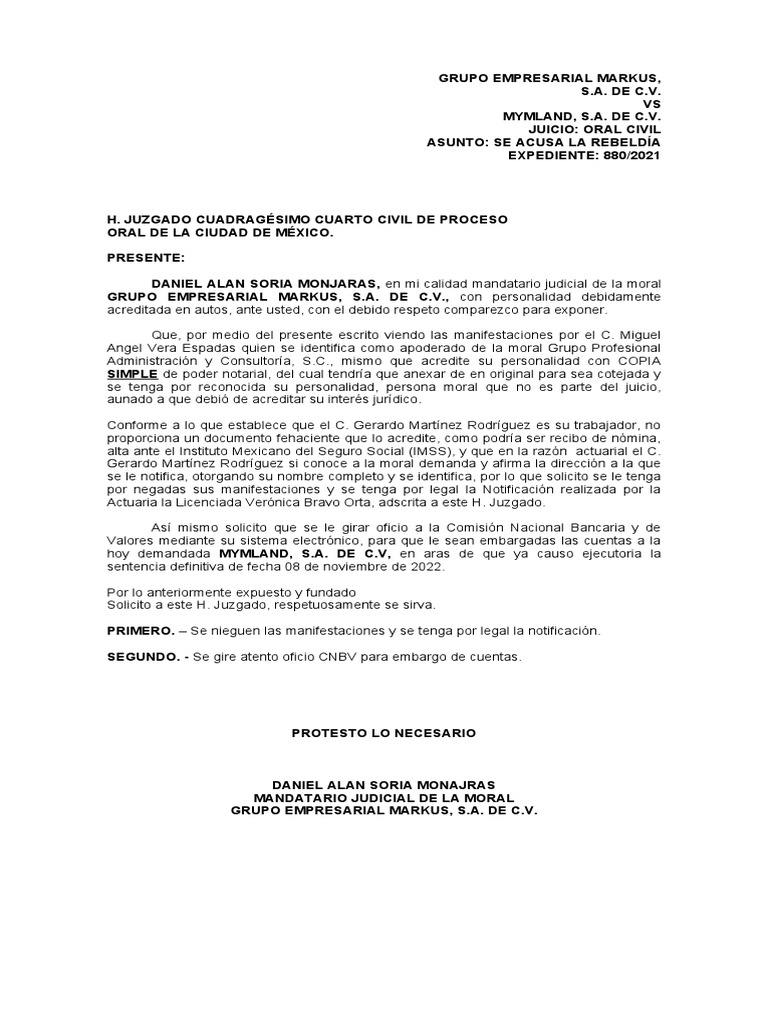 GRUPO EMPRESARIAL MARKUS Oficio CNBV | PDF | Gobierno | Justicia