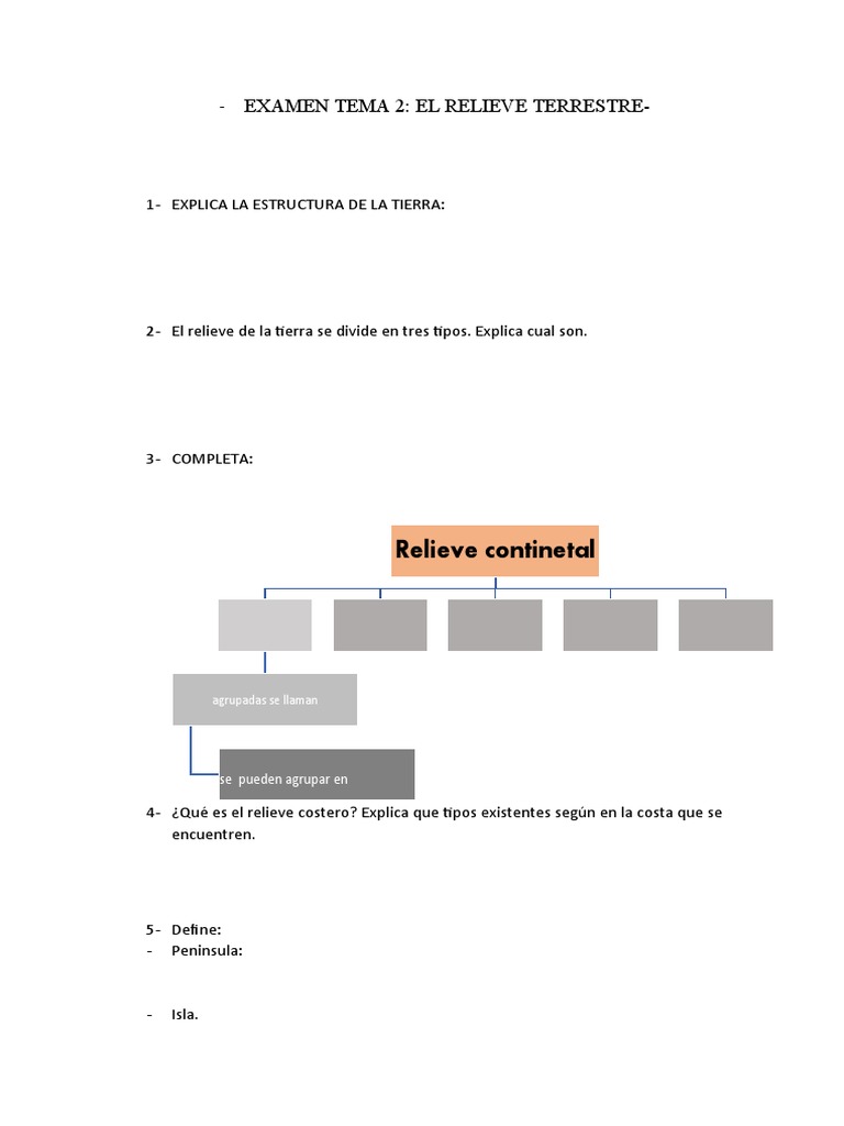 Examen Tema 2 El Relieve Terrestre | PDF | Ciencia y matemáticas | Historia