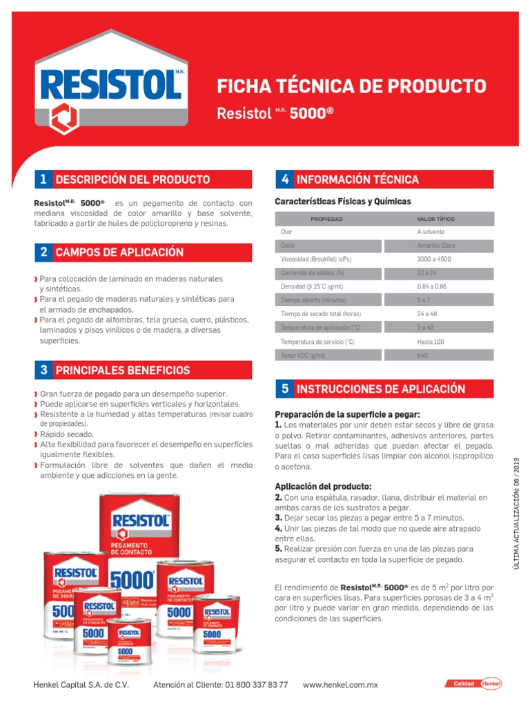 Ficha Técnica de Producto: Resistol | PDF | Adhesivo | Materiales