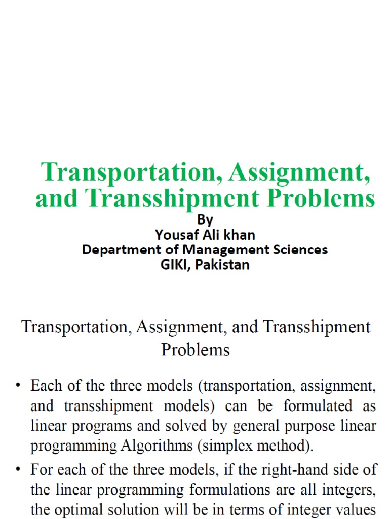 Transporation And Assignment Models Lect Pdf Theoretical Computer Science Algorithms 