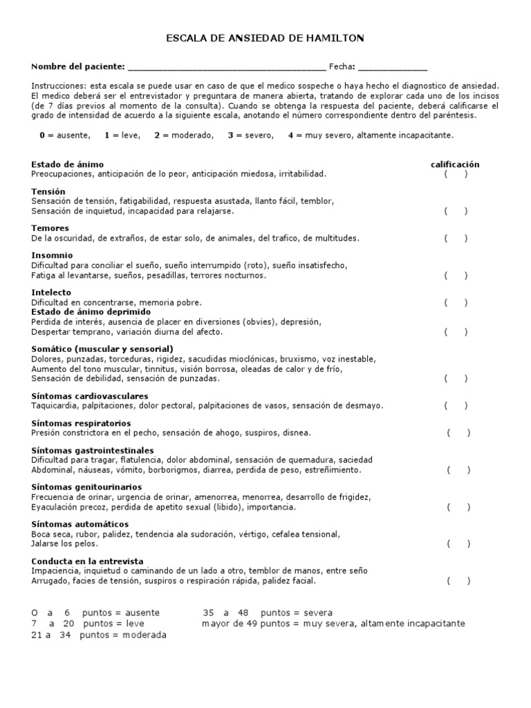 Escala de Ansiedad de Hamilton | PDF