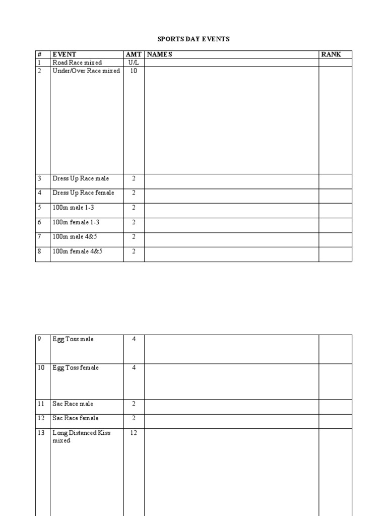 Sports Day Events Participants | PDF