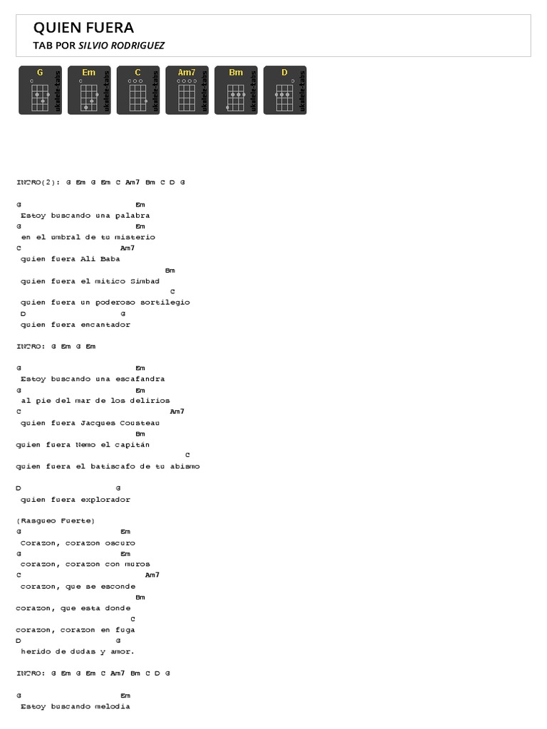 Quien Fuera Tab Por Silvio Rodriguez - Ukulele Tabs | PDF