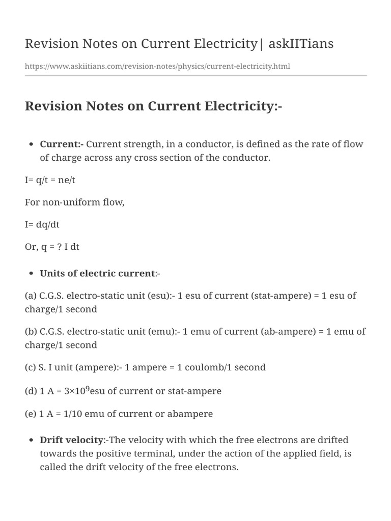Current Electricity Revision Notes | PDF | Electrical Resistivity And ...