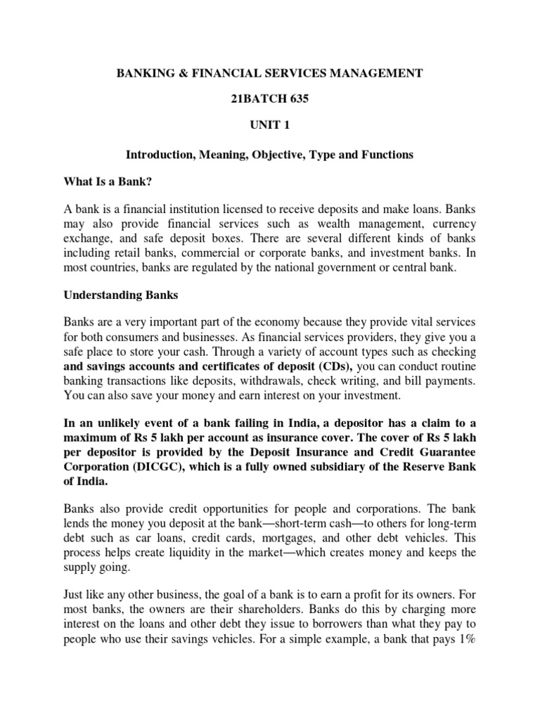 Banking & Financial Services-Unit 1 PDF | PDF | Banks | Transaction Account
