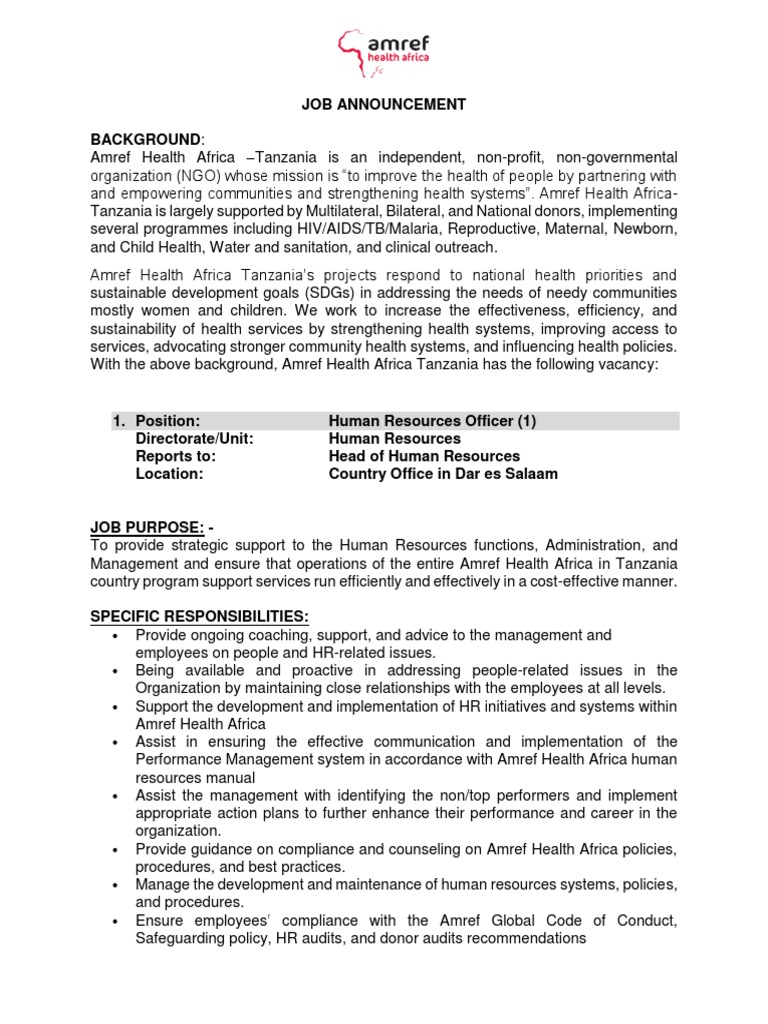 Job Advert For Human Resources Officer | Download Free PDF | Employment ...