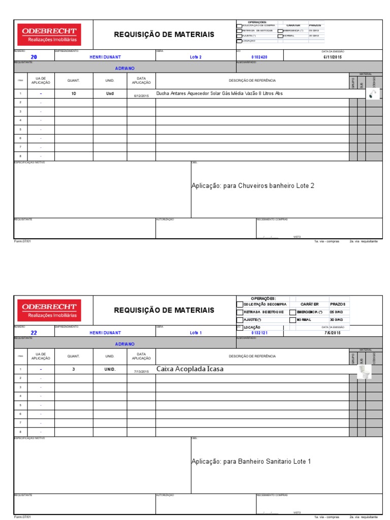 Requisição de Materiais para Obras | PDF