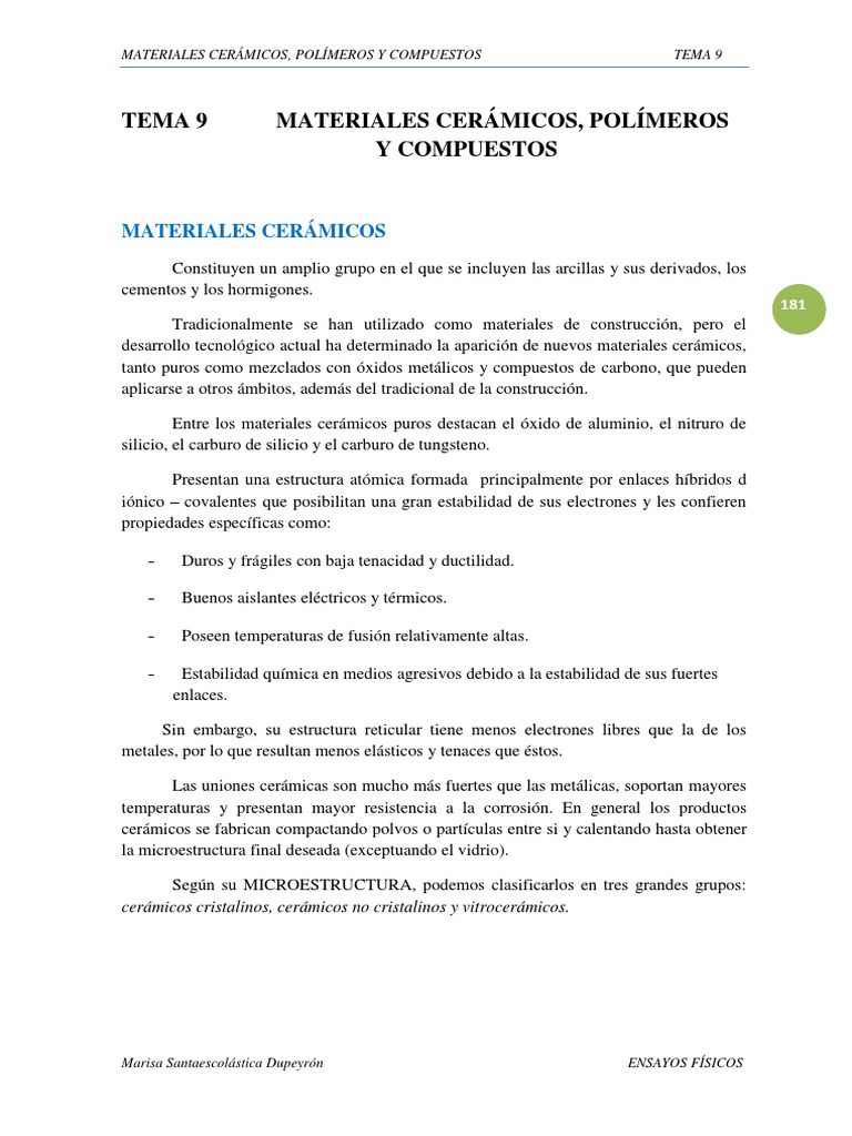 Tema 9 Materiales Cerámicos, Polímeros y Compuestos PDF | PDF ...