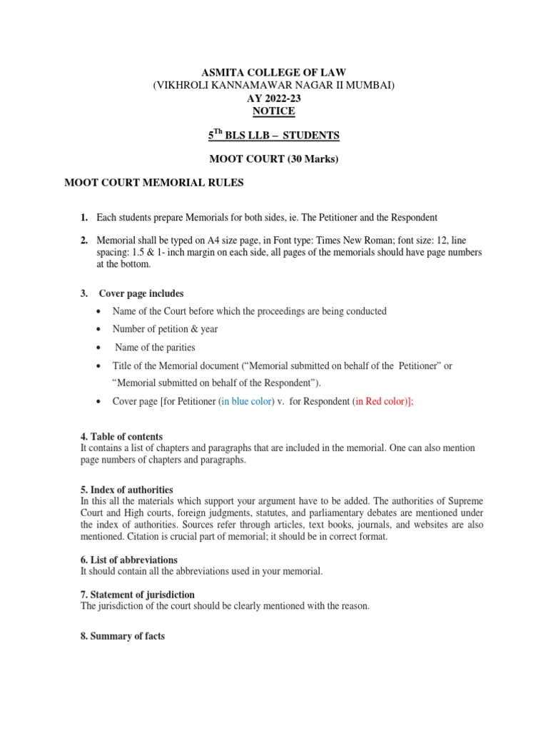 MOOT COURT Memorial Rules | PDF | Mootness | Courts