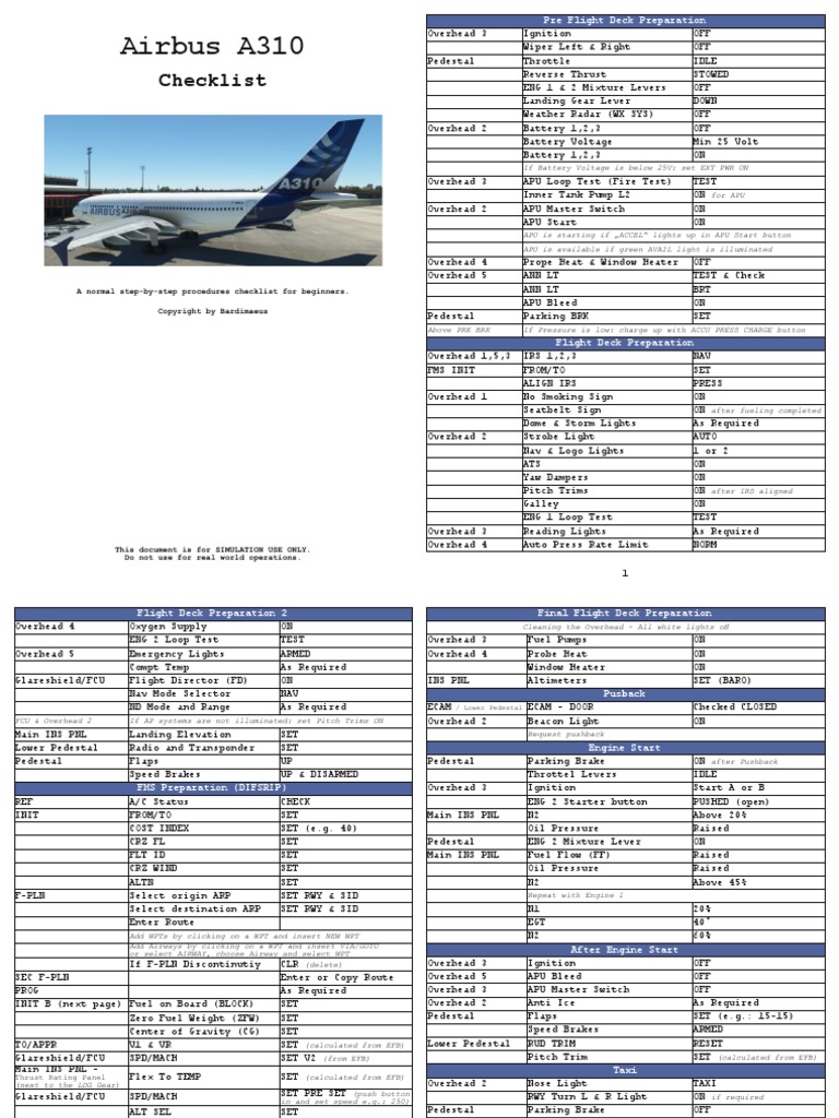 Airbus A310 Checklist | PDF | Cockpit | Vehicle Technology
