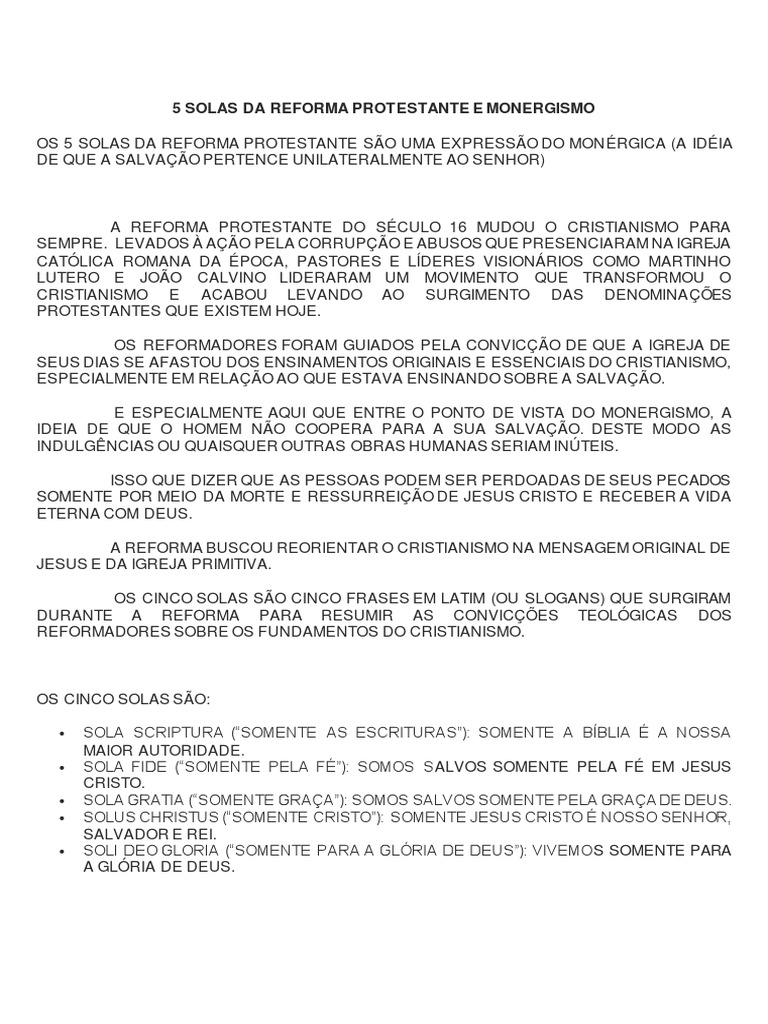 Cinco Solas Da Reforma Protestante – EHUA