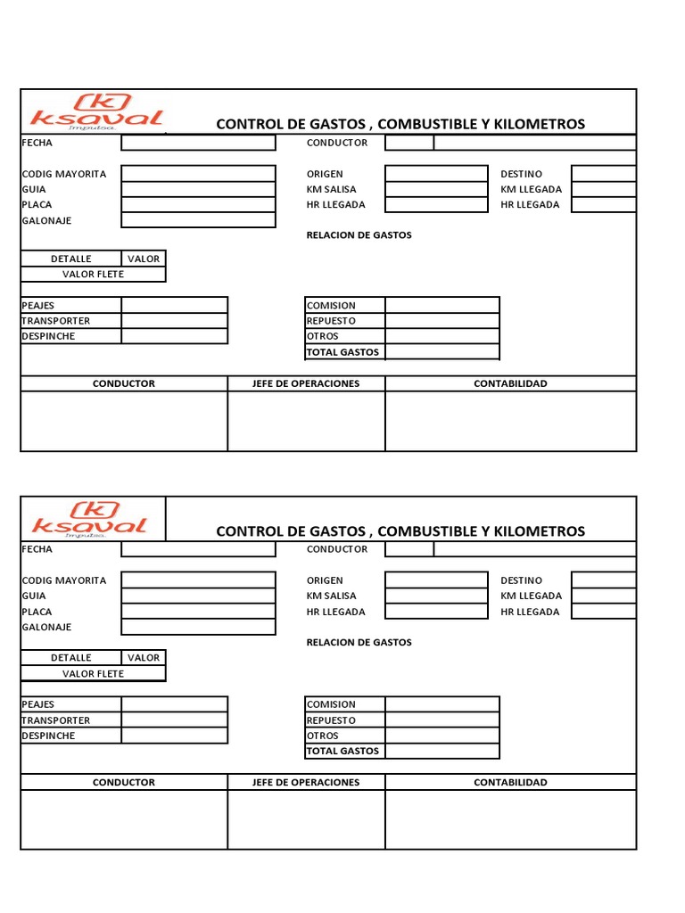CONTROL DE GASTOS COMBUSTIBLE Y KILOMETROS (1).xlsx | PDF