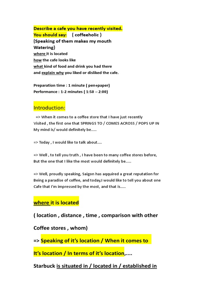 Describe A Cafe You Have Recently Visited | PDF | Coffeehouse