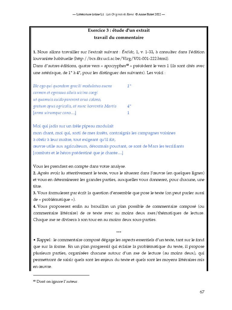 Exemple Commentaire Compose Eneide Debut PDF | PDF | Énée | Énéide
